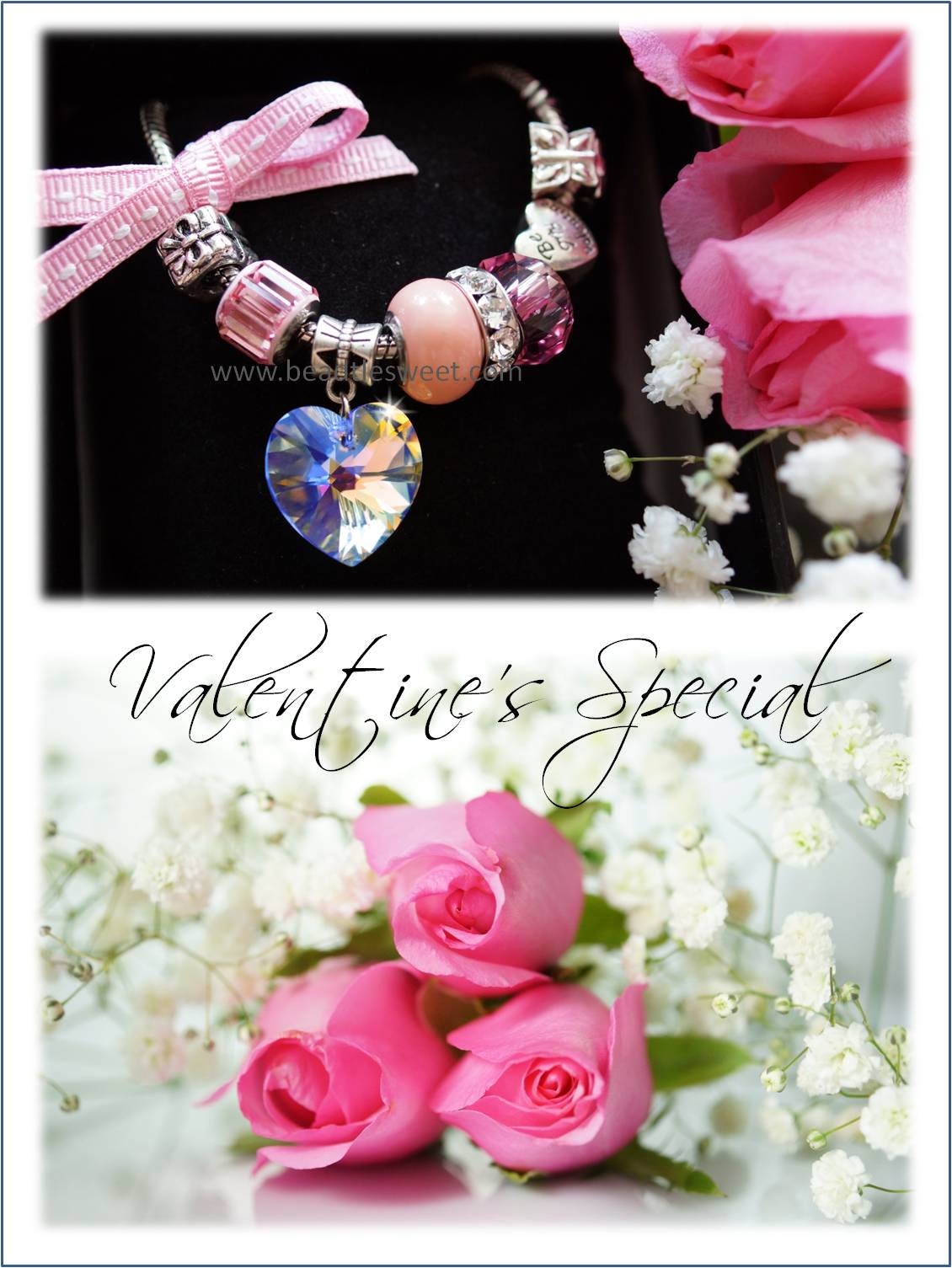 Valentine's Day BeCharmed Bracelet and Bouquet Bundle with BeadtleSweet